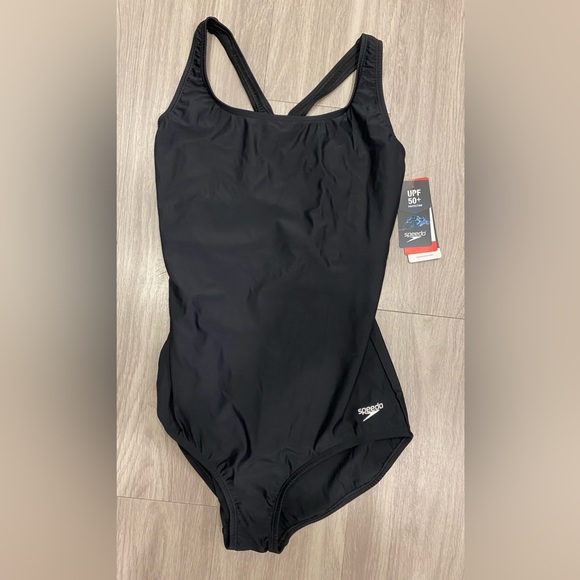 Speedo | Swim | Nwt Speedo Womens 2 Black Powerflex Moderate Cut Shelf ...